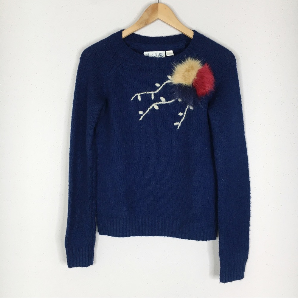 Anthropologie Field Flower Blue Chenille Sweater - Gem